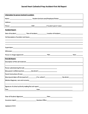 Fillable Online Accident/First-Aid Form - Sacred Heart Cathedral ...