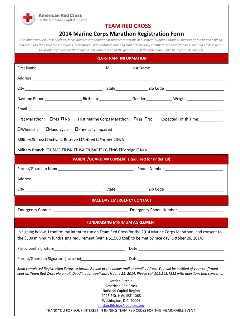Fillable Online redcross 2014 MCM Team Red Cross Registration Form Fax ...