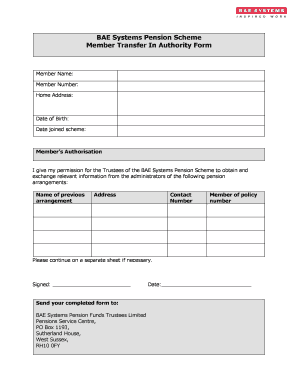 Fillable Online BAE Systems Pension Scheme Member Transfer In Fax Email ...