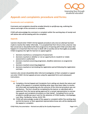 Fillable Online cvqo CVQO Appeals and Complaints Policy with forms 2016 ...