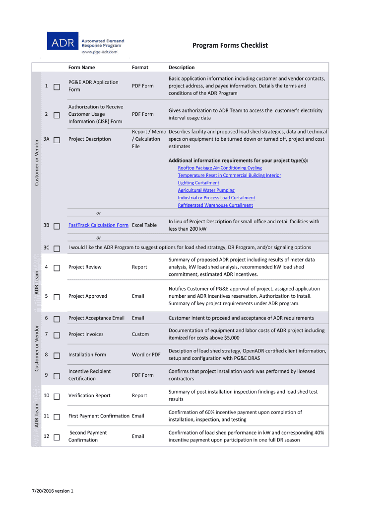 Fillable Online Program Forms Checklist - pge-adr.com Fax Email Print - pdfFiller