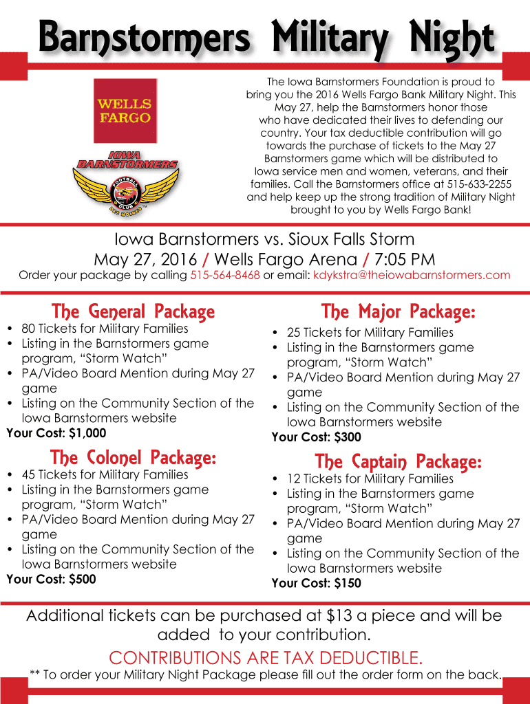 Fillable Online Barnstormers Military Night Fax Email Print - pdfFiller