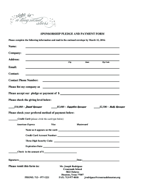 Fillable Online crossroadshouston SPONSORSHIP PLEDGE AND PAYMENT FORM ...