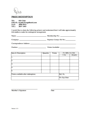 Fillable Online 925 Club Redemption Form. 925 Club Redemption Form Fax ...