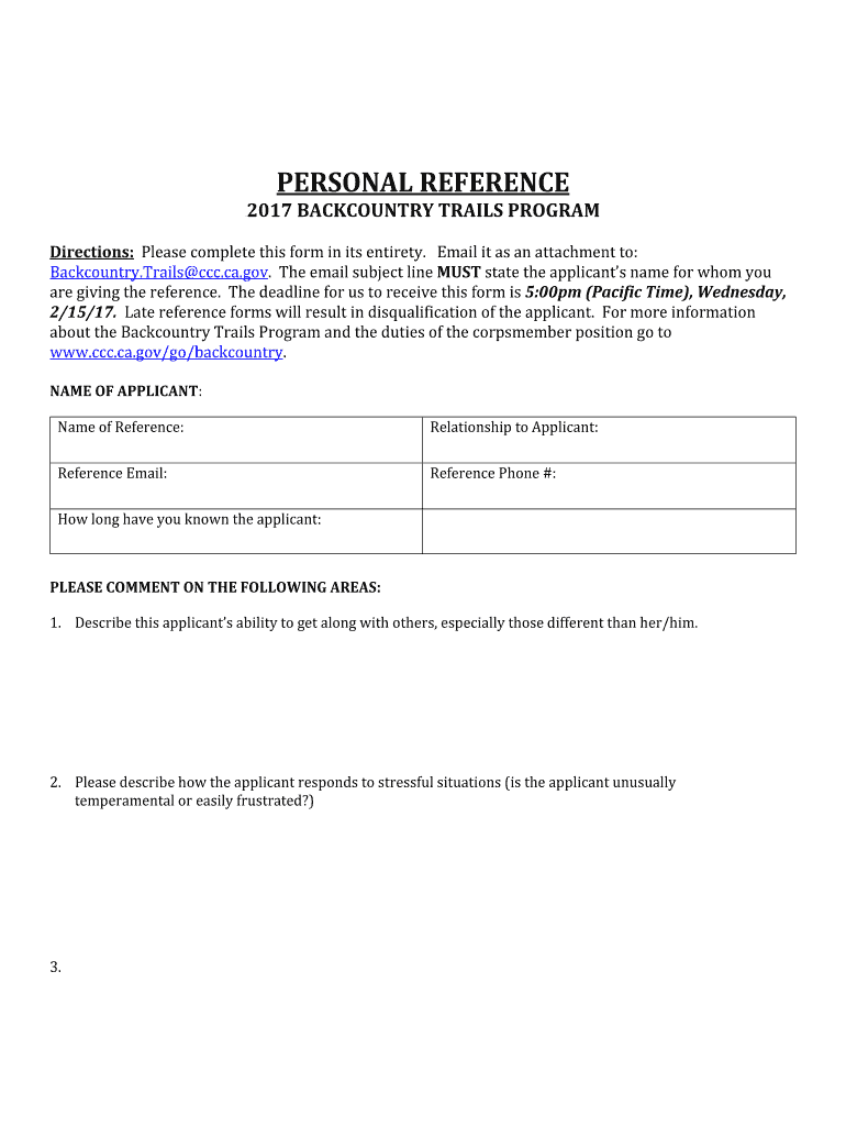 Fillable Online ccc ca PERSONAL REFERENCE - ccc.ca.gov - ccc ca Fax ...