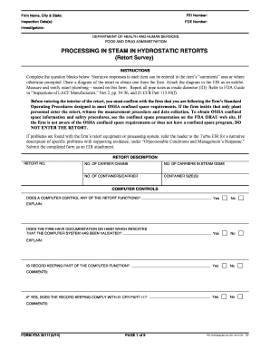Fillable Online fda FORM FDA 3511f. Processing in Steam in Hydrostatic ...