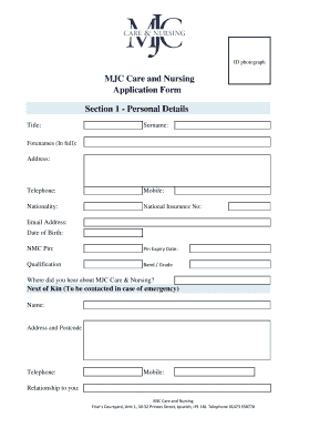 Fillable Online mjchealthsolutions co Application Form - MJC Health ...