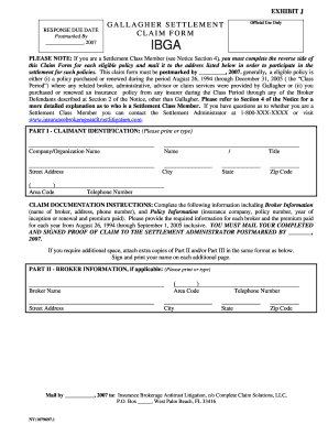 Fillable Online GALLAGHER SETTLEMENT Fax Email Print - pdfFiller