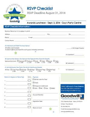 Fillable Online goodwillakron RSVP Checklist - goodwillakron.org Fax ...