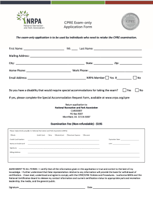 Fillable Online ezine parksandrecreation NRPA CPRP Exam Application ...
