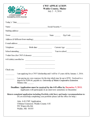 Fillable Online extension umaine CWF application 2015-2016 ...