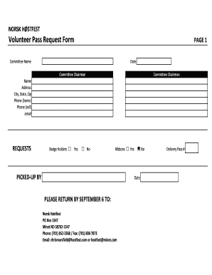 Fillable Online NORSK H STFEST Volunteer Pass Request Form PAGE 1 Fax ...