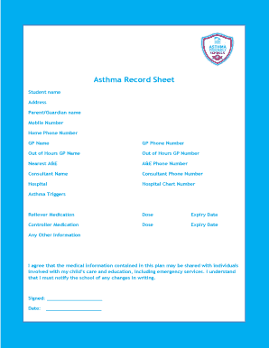 Fillable Online asthma Asthma Record Sheet - asthma Fax Email Print ...