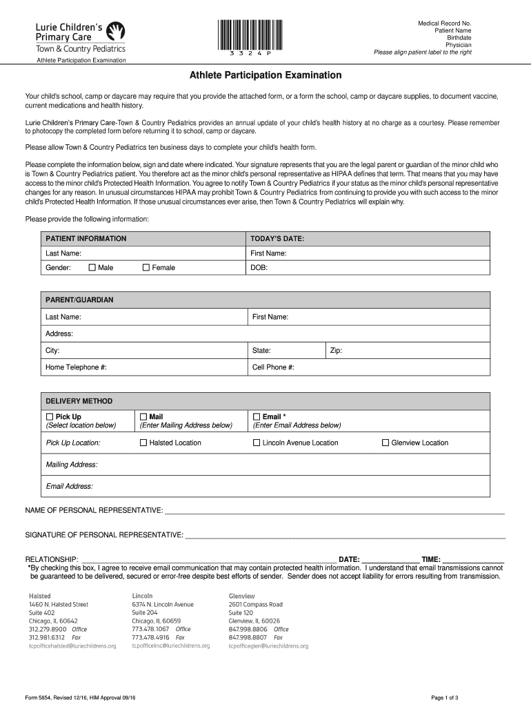 Fillable Online (3324P) Athlete Participation Examination - Town & Country Pediatrics Fax Email ...