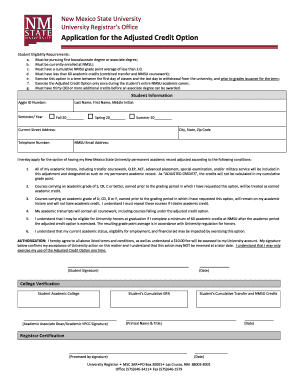 Fillable Online registrar nmsu New Mexico State University University Registrar s Office ...