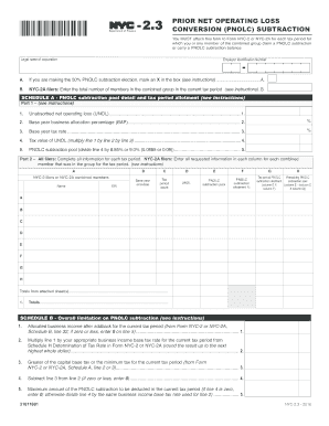 Fillable Online 2016 NYC2.3 - Prior Net Operating Loss Conversion ...