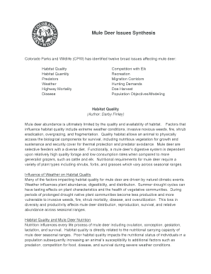 Fillable Online Mule Deer Synthesis 2014 - Colorado Parks and Wildlife ...