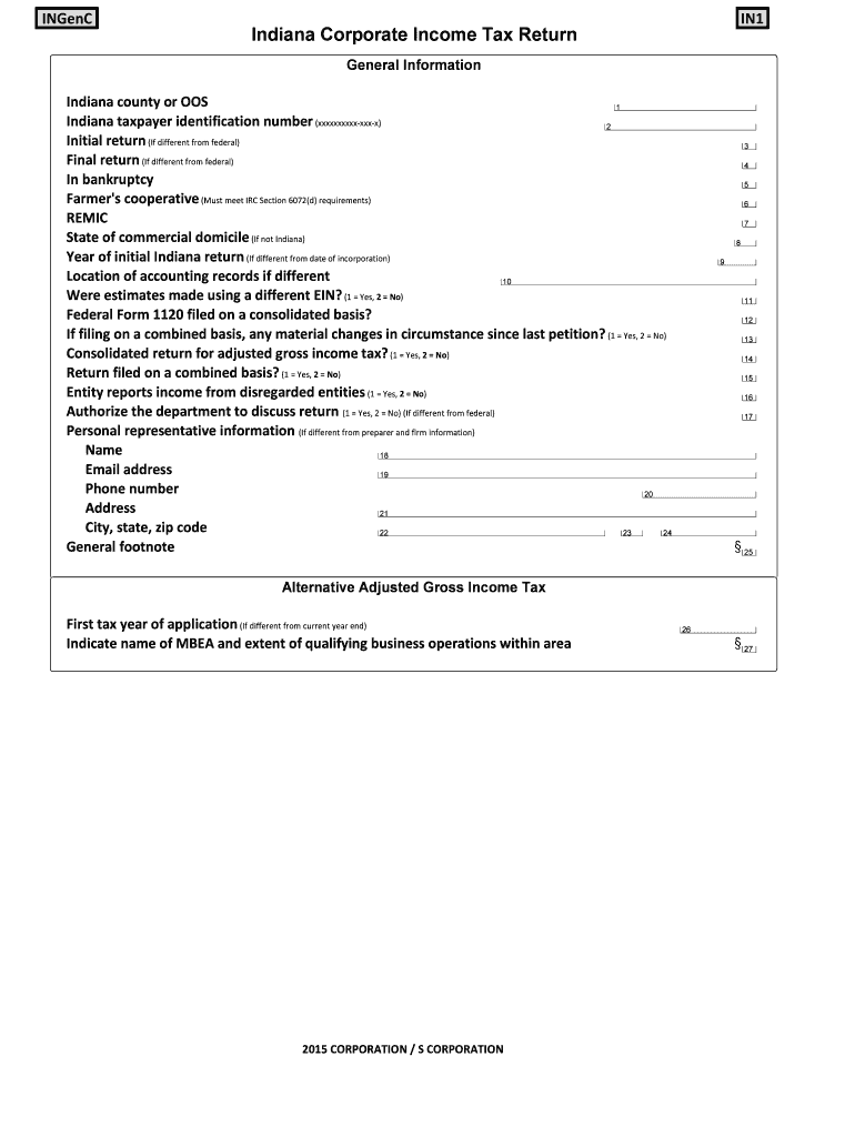 Fillable Online Indiana Corporate Income Tax Return Fax Email Print ...