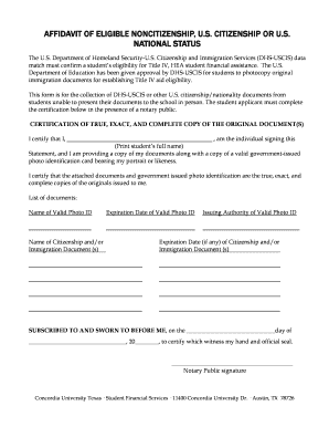 Fillable Online concordia AFFIDAVIT OF CITIZENSHIP STATUS.pub - Concordia University ... Fax ...