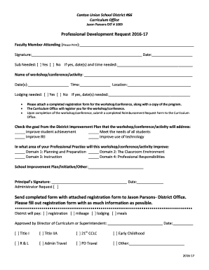 Fillable Online cantonusd Professional Development Request 2016-17 Fax ...