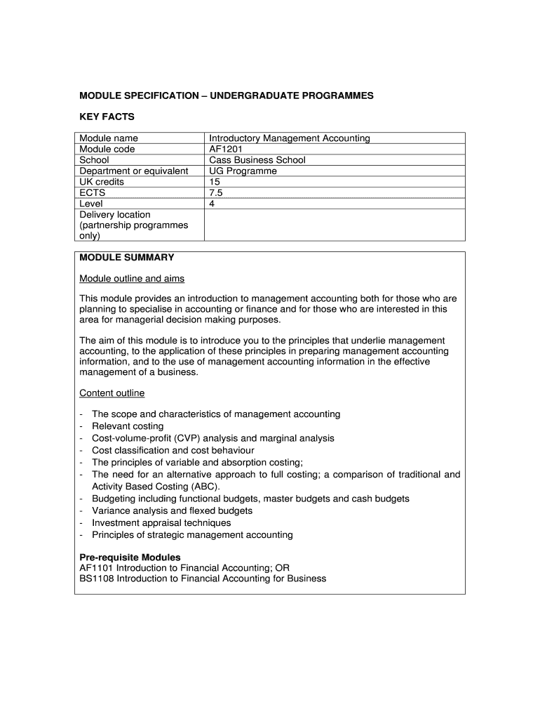 Fillable Online MODULE SPECIFICATION UNDERGRADUATE PROGRAMMES KEY FACTS Fax Email Print - pdfFiller