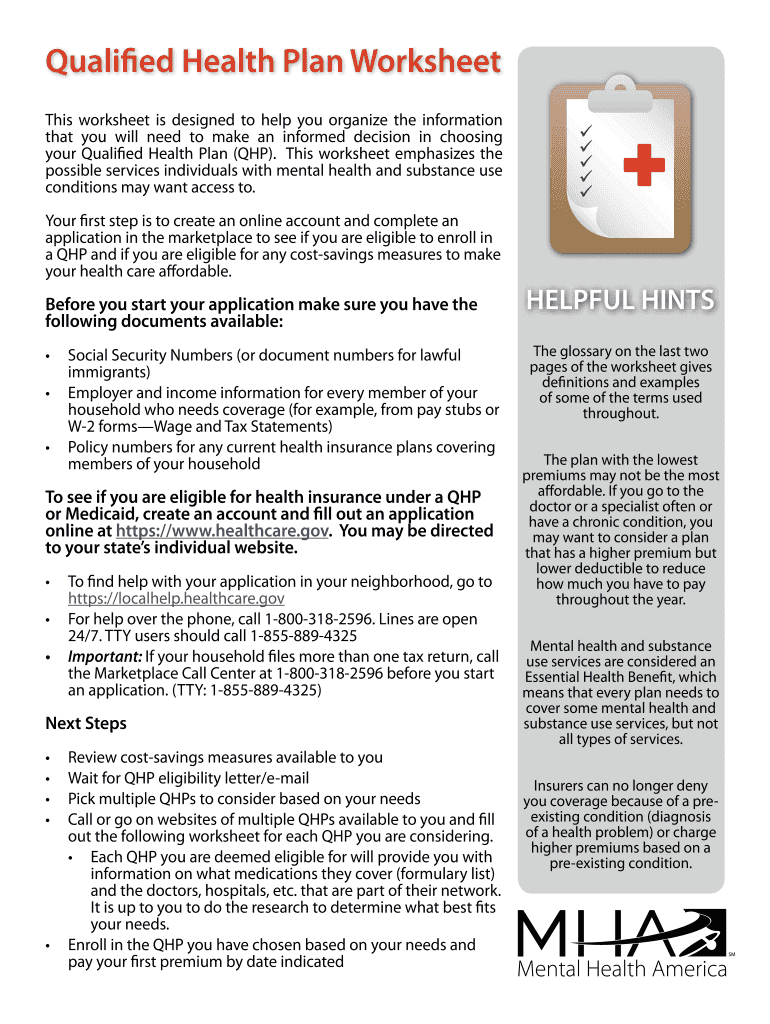 Fillable Online Qualified Health Plan Worksheet Fax Email Print - pdfFiller