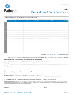 Fillable Online Pipette Declaration of Decontamination - pathtech.com ...