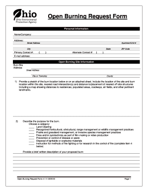 Fillable Online epa state oh Open Burning Request Form - Ohio EPA ...