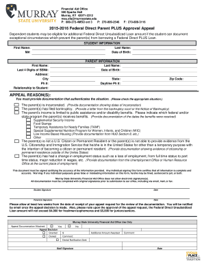 Fillable Online campus murraystate 2015-2016 Federal Direct Parent PLUS ...