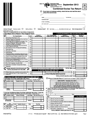 Fillable Online dor wa Sept 2013 Combined Excise Tax Return - dor wa ...
