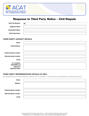 Fillable Online legislation act gov Response to Third Party Notice ...