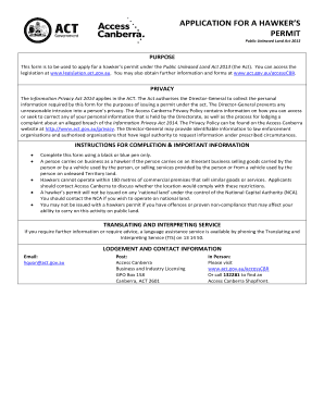 Fillable Online Application for a hawker's permit - Access Canberra ...