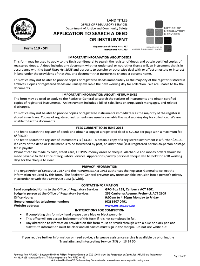 Fillable Online legislation act gov APPLICATION TO SEARCH A DEED ...