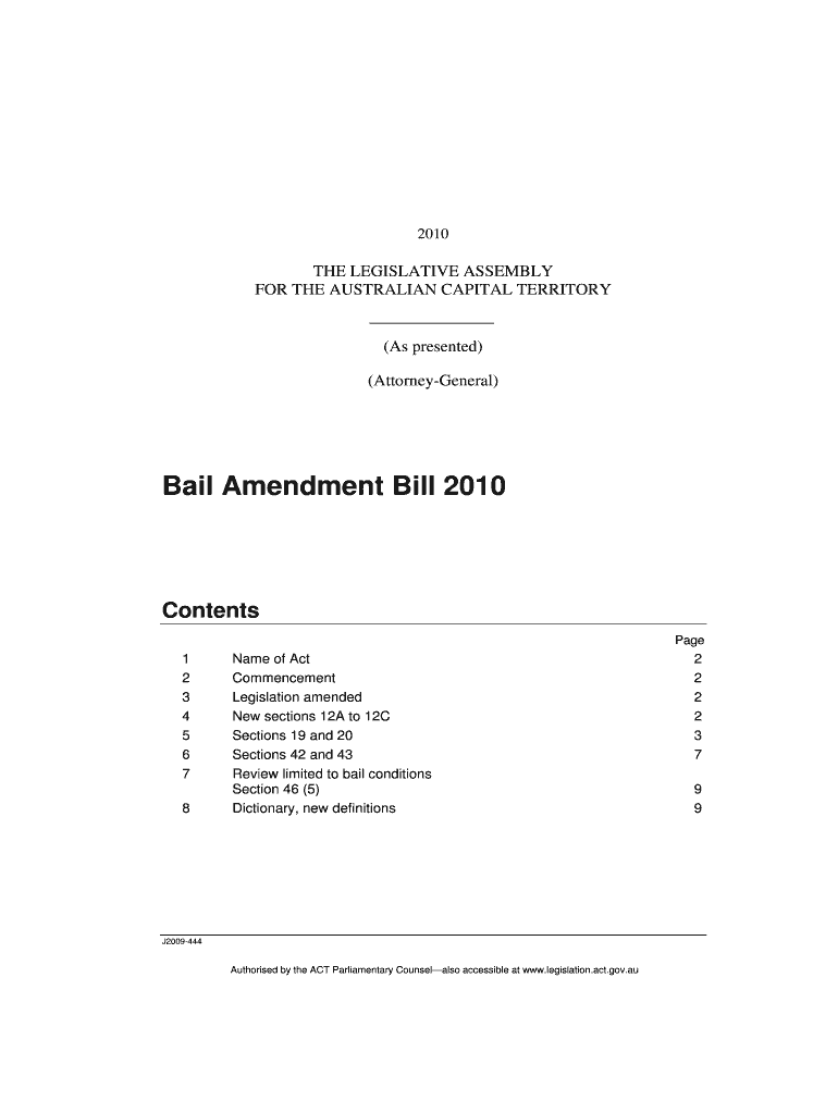 Fillable Online legislation act gov Bail Amendment Bill 2010 - ACT ...