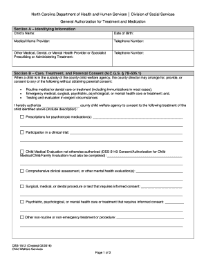 Fillable Online DSS-1812. General Authorization for Treatment and ...