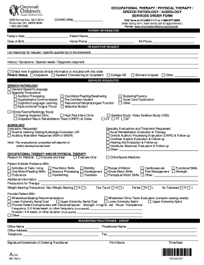 Fillable Online cincinnatichildrens A1201 OT-PT-SP-Audiology Services ...
