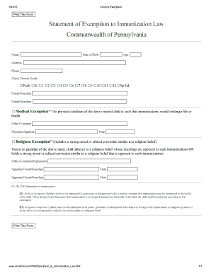 Fillable Online Pennsylvania Statement of Exemption to Immunization ...