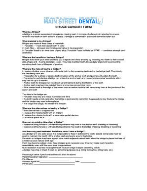 Fillable Online BRIDGE CONSENT FORM - Main Street Dental Brampton Fax ...