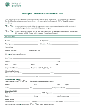 Fillable Online csuohio Subrecipient Information and Commitment Form ...