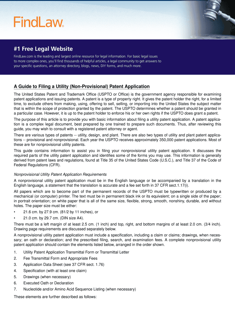 Fillable Online A Guide to Filing a Utility (Non-Provisional) Patent ...