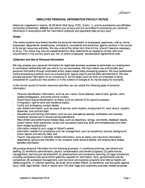 Fillable Online EMPLOYEE PERSONAL INFORMATION PRIVACY NOTICE Fax Email ...