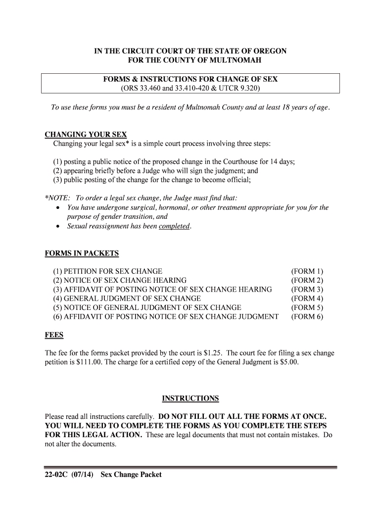 Fillable Online FORMS & INSTRUCTIONS FOR CHANGE OF SEX Fax Email Print - pdfFiller