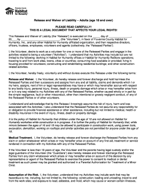 Fillable Online Release and Waiver of Liability Adults (age 18 and over ...