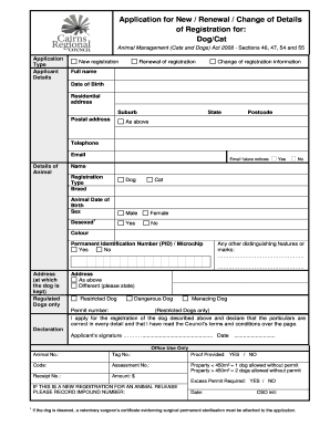 Fillable Online Dog and cat registration - PDF printable form - Cairns ...