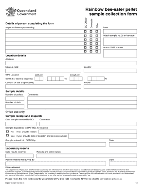 Fillable Online BQ/2016/3429 Rainbow bee-eater pellet sample collection ...