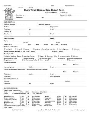 Fillable Online health qld gov Ebola Virus Disease Case Report Form. A ...