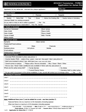 Fillable Online Cemetery Form 5 - Application for Ashes Site.pdf ...