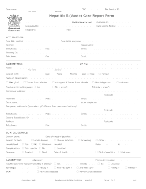 Fillable Online health qld gov Hepatitis B (Acute) Case Report Form. A case report form on ...