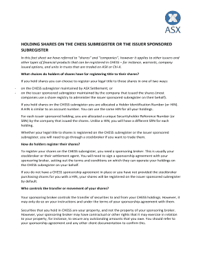 Fillable Online HOLDING SHARES ON THE CHESS SUBREGISTER OR THE ISSUER ...