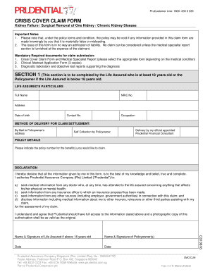 Fillable Online CRISIS COVER CLAIM FORM - m.prudential.com.sg Fax Email ...